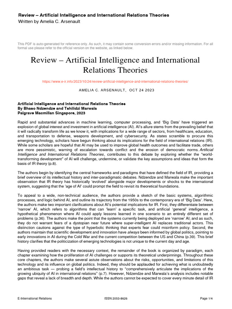 Review – Artificial Intelligence and International Relations Theories | Download Free PDF ...