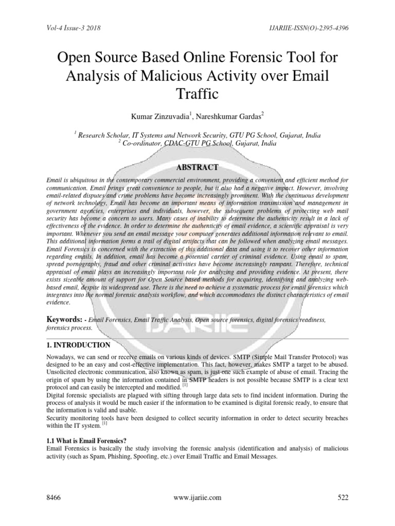 Open Source Based Online Forensic Tool For Analysis of Malicious Activity Over Email Traffic ...