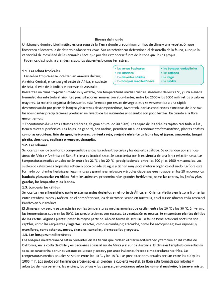 Biomas Terrestres: Características y Ubicación | PDF | Ciencias de la ...