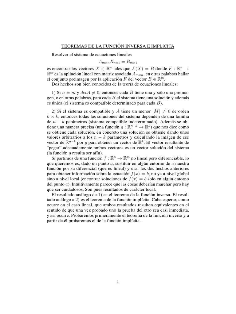 Teorema Función Inversa | PDF | Función (Matemáticas) | Ecuaciones