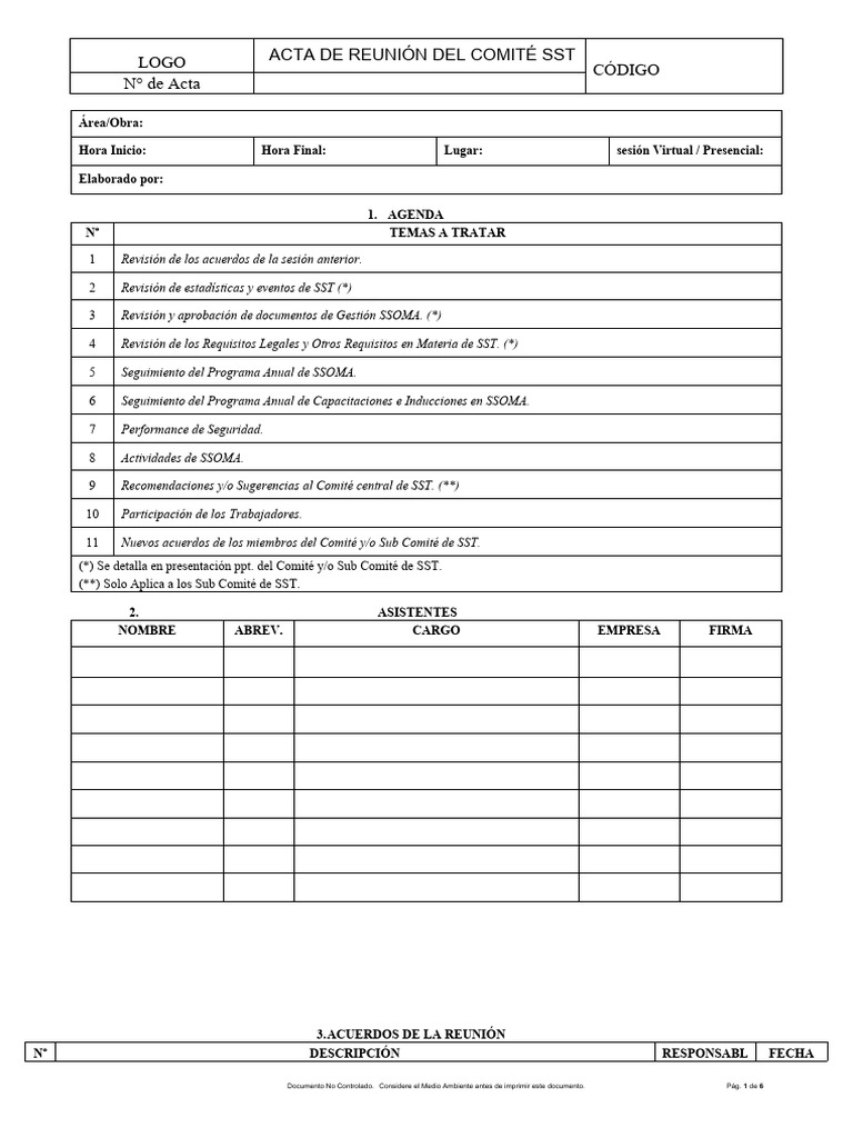 Acta de Comité de SST | PDF