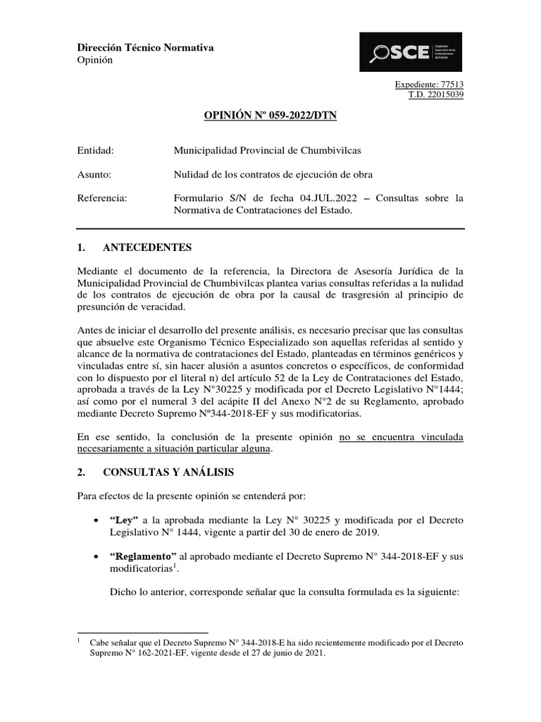 Opinión 059-2022 - MUN.PROV.CHUMBIVILCAS.pdf.pdf | Descargar gratis PDF | Gobierno | Justicia