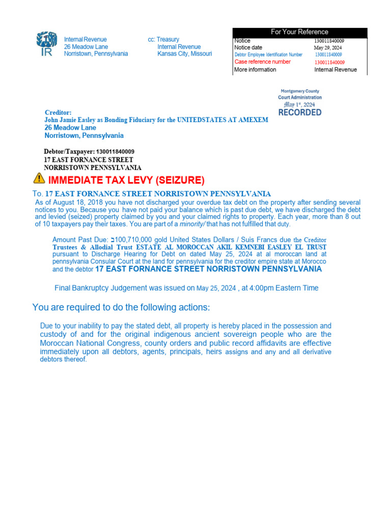 Levy Blue Debtor Copy 17 Fornance Street 100,710,000 May 31 2024 | PDF ...
