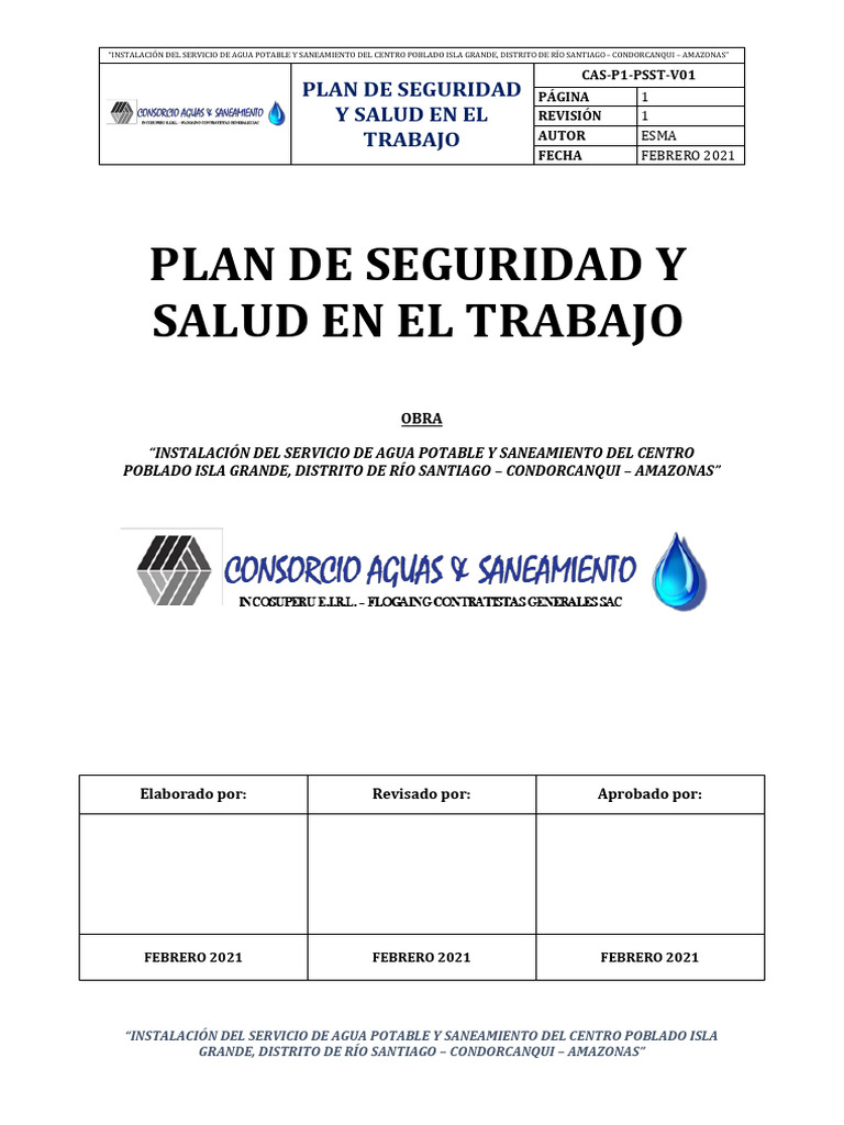 Plan de Seguridad y Salud en El Trabajo | PDF | Seguridad y salud ocupacional | Saneamiento