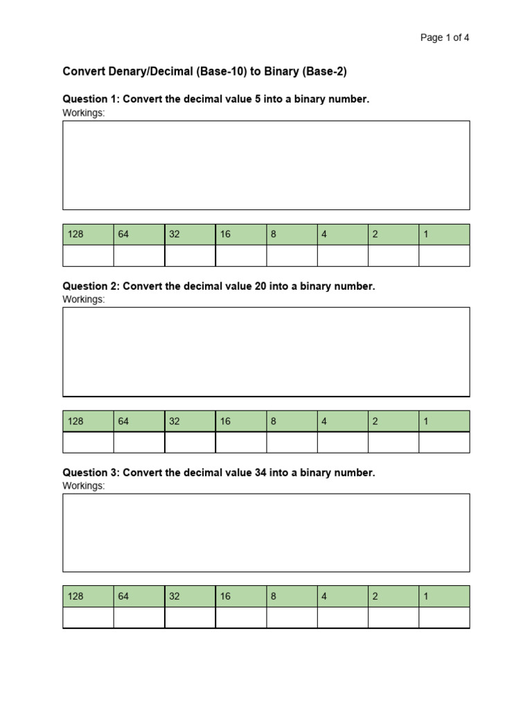 Denary To Binary Conversion | PDF | Decimal | Division (Mathematics)