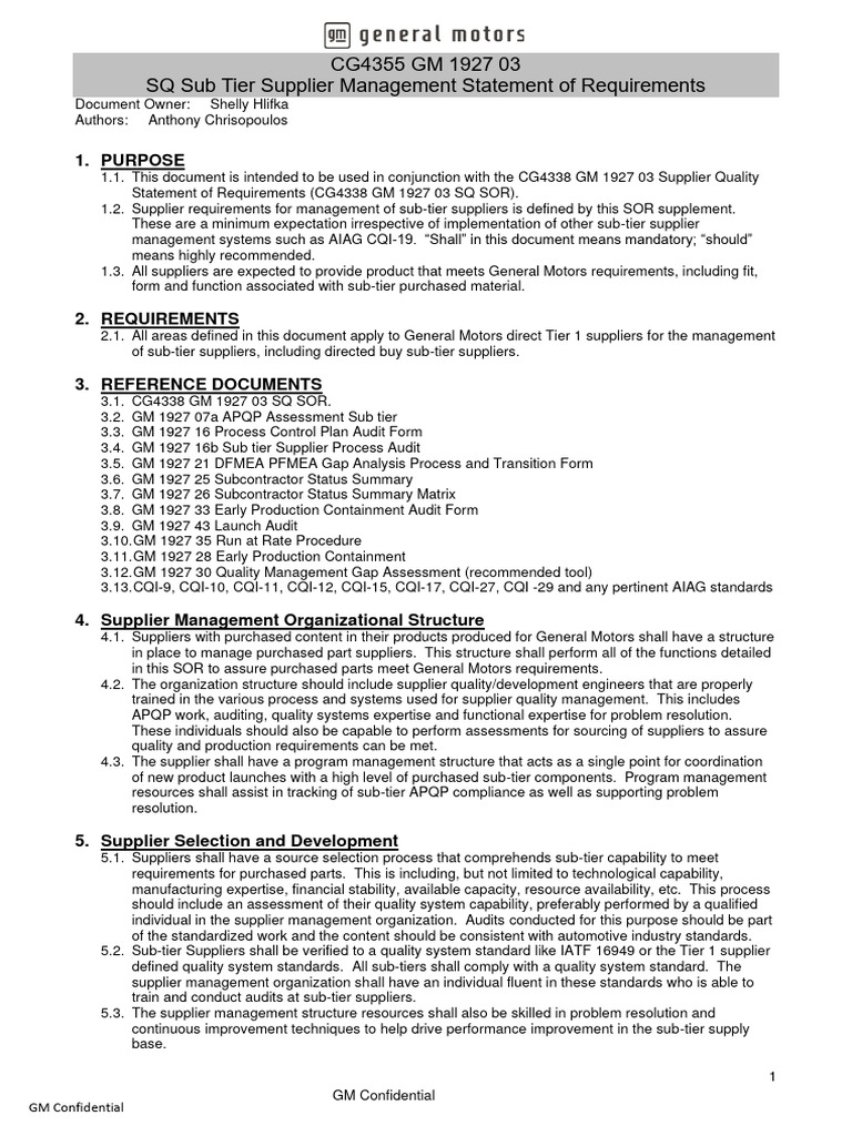 1.2 CG4355 GM 1927 03 Sub Tier Supplier Management Rev 7 | PDF | Audit ...