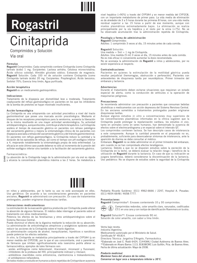 Rogastril: Cinitaprida | PDF | Drogas | Farmacología