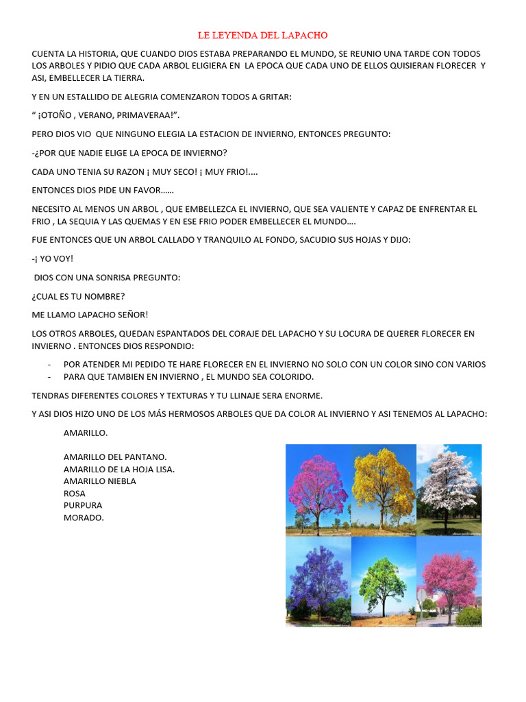 La Leyenda del Lapacho: Color en Invierno | PDF