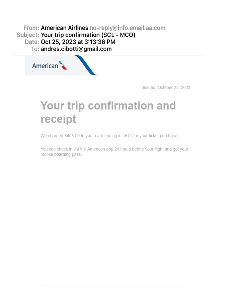 Your Trip Confirmation (SCL - MCO) | PDF | Baggage | American Airlines
