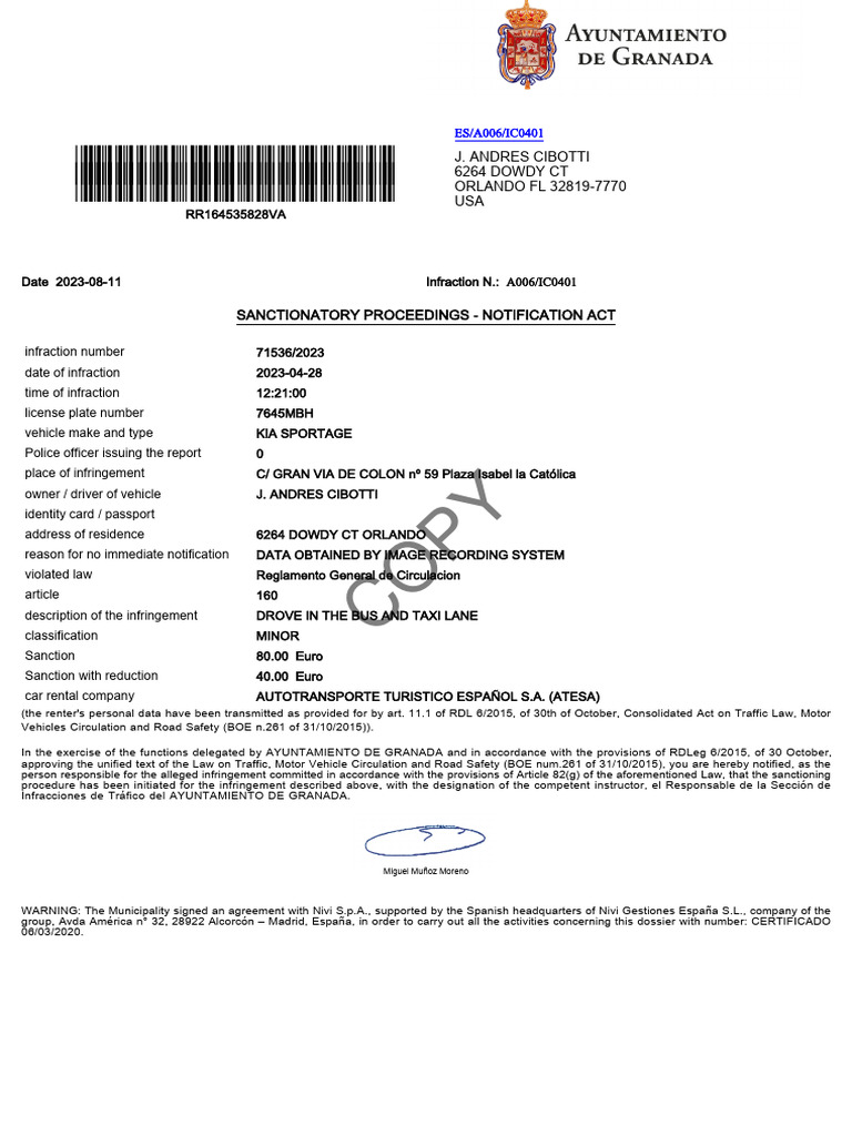 RR164535828VA RR164535828VA : J. Andres Cibotti 6264 Dowdy CT ORLANDO ...