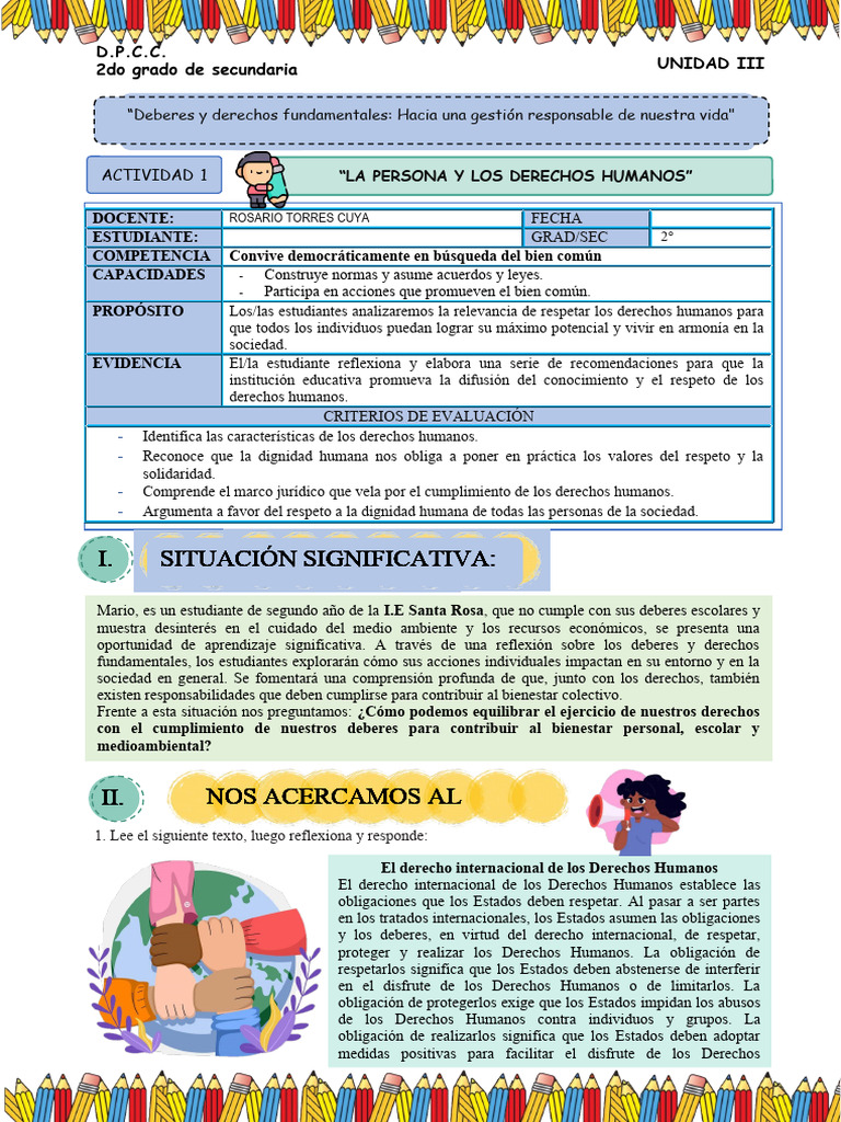 2° DPCC - Actv.01-Uni.3 2024 | PDF | Derechos humanos | Dignidad