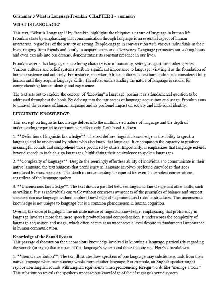 Grammar 3 What Is Language Fromkin CHAPTER 1 SUMMARY | PDF | Language ...
