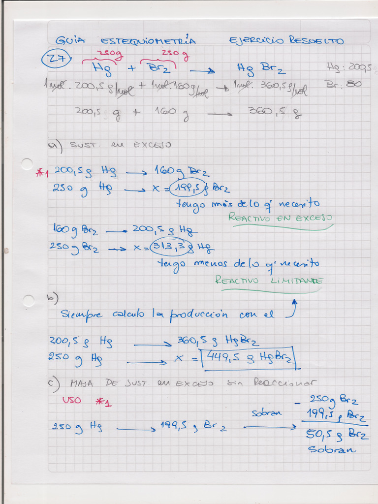 Ejercicio 27 Guía Estequiometría resuelto | PDF