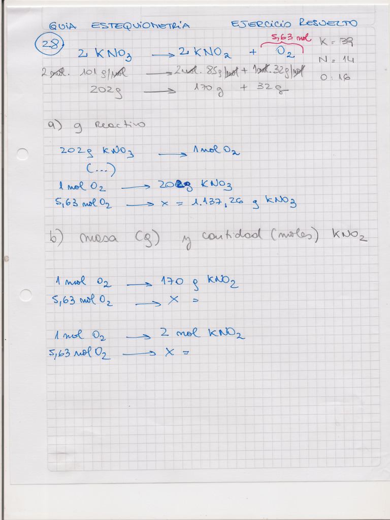 Ejercicio 28 Guía Estequiometría Planteado | PDF
