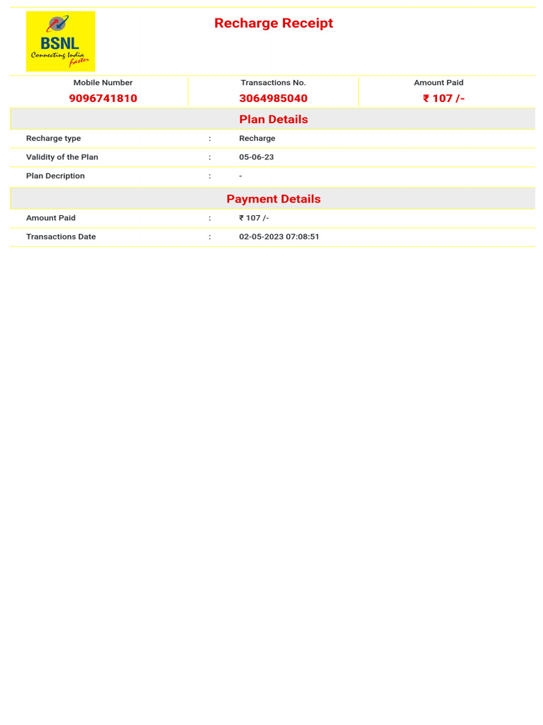 BSNL Receipt | PDF