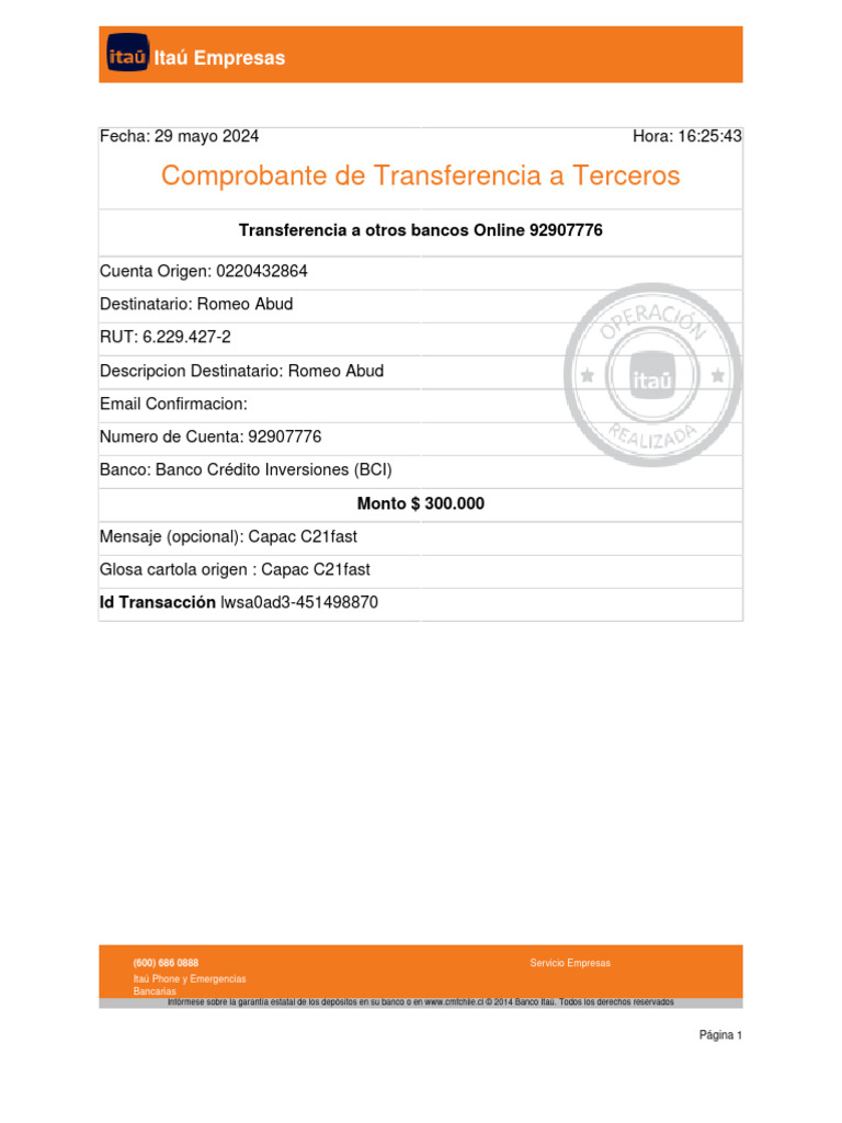 Comprobante Transferencia | PDF