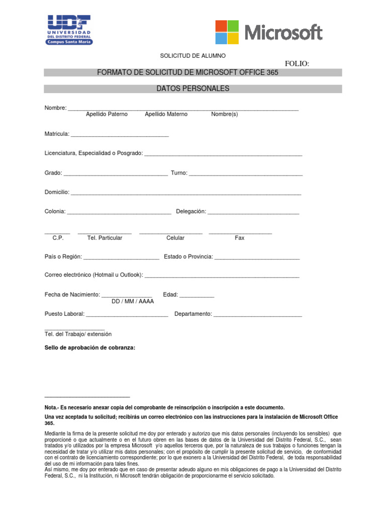 Solicitud de Office 365 Alumno | PDF | Informática | Microsoft