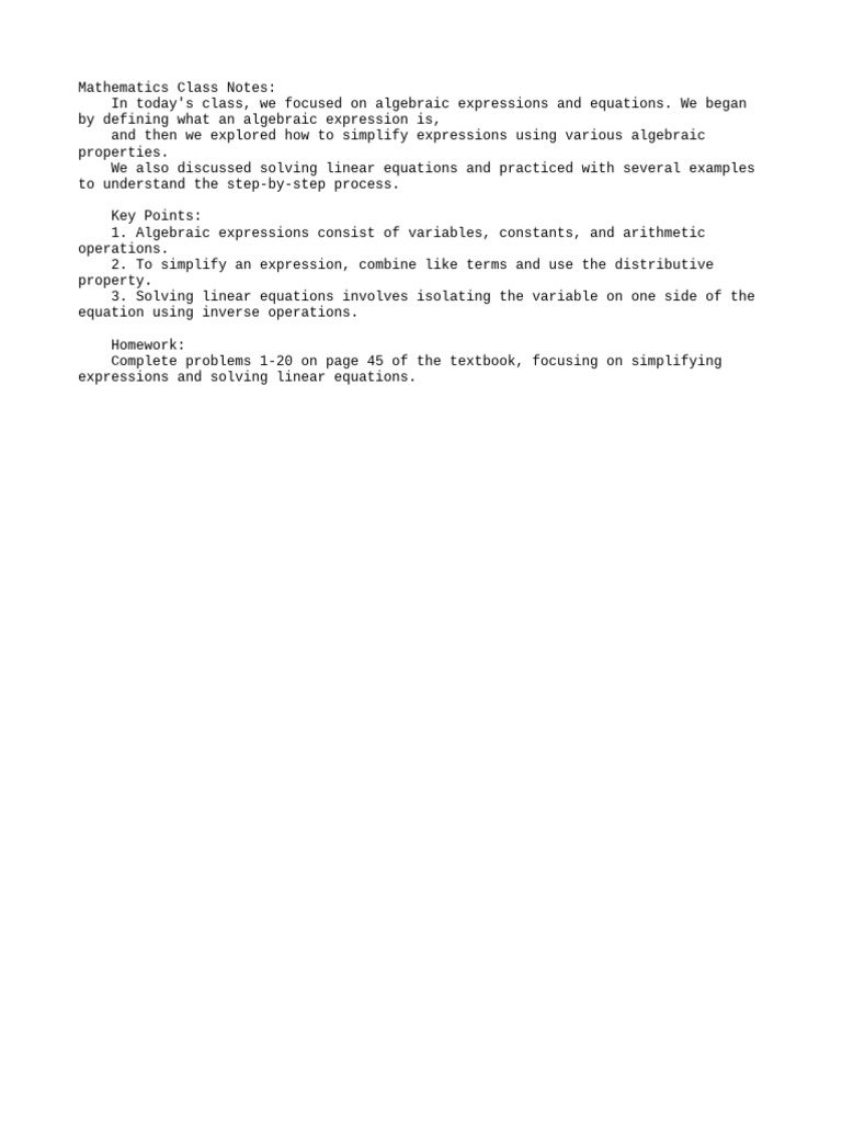 Algebraic Expressions & Equations Notes | PDF