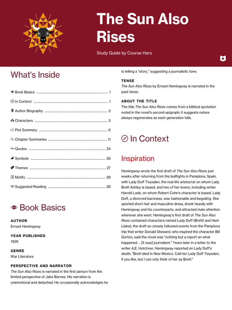 The Sun Also Rises Study Guide | PDF | Ernest Hemingway