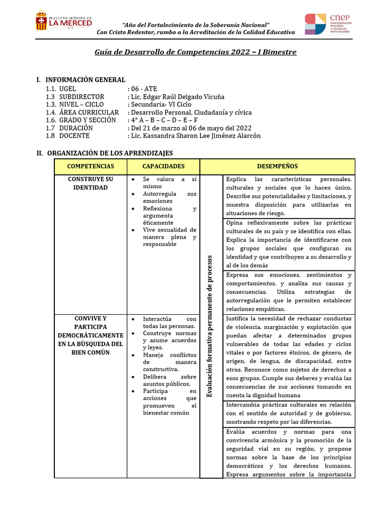 Guia de Desarrollo de Competencias 2022 4to Dpcyc | PDF | Aprendizaje