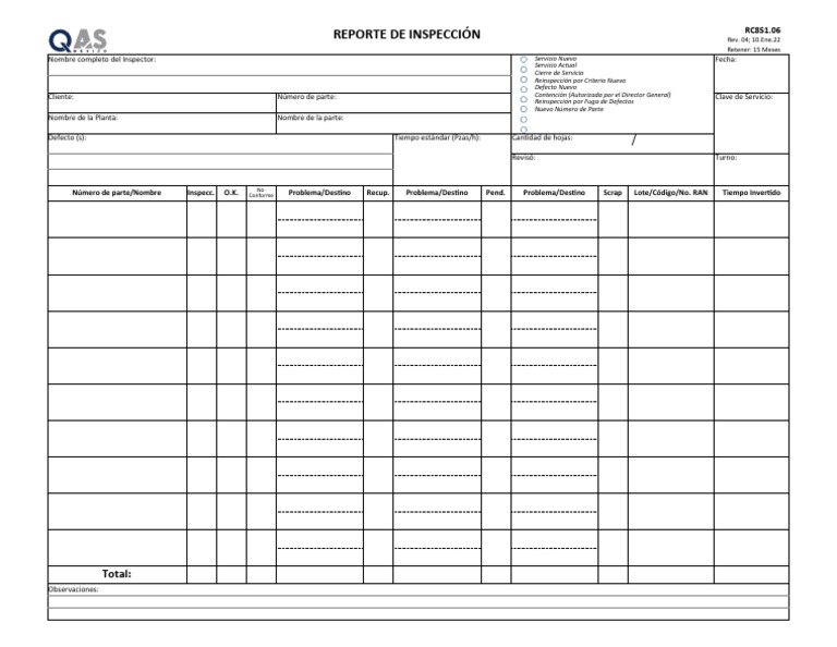 Informe de Inspección de Calidad | PDF