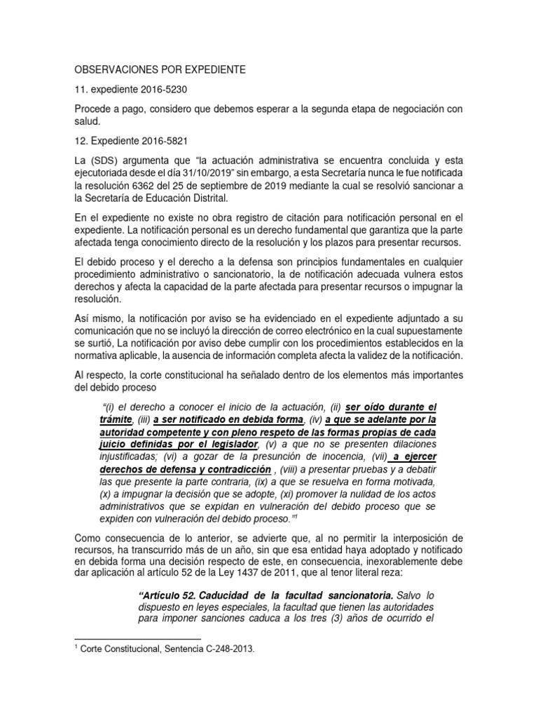 Observaciones Por Expediente | PDF | Debido al proceso | Ley administrativa