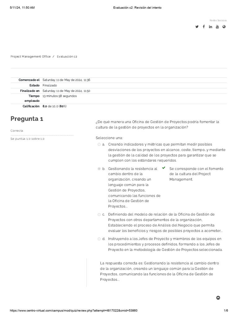 Evaluación c2 - Revisión Del Intento | PDF | Gestión de proyectos ...