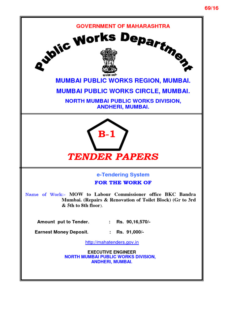 Tender Papers: Mumbai Public Works Region, Mumbai. Mumbai Public Works ...