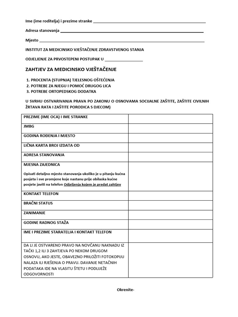 Zahtjev Za Medicinsko Vjestacenje Ni Novi | PDF