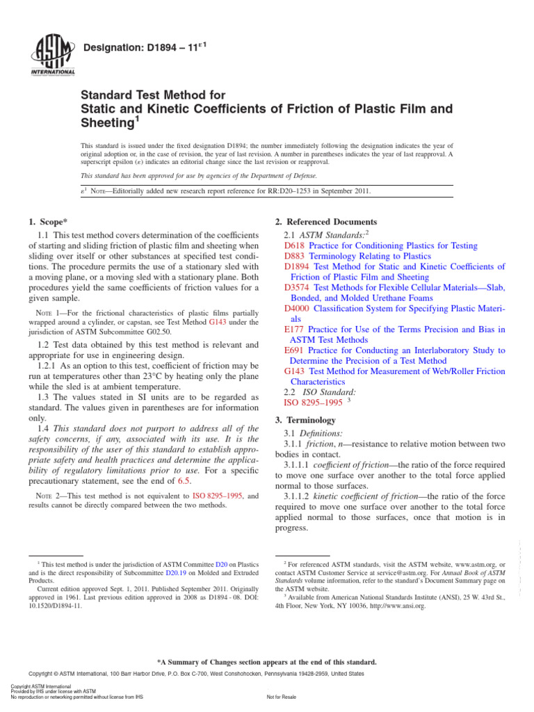 Astm D1894 2011 Pdf Friction Force