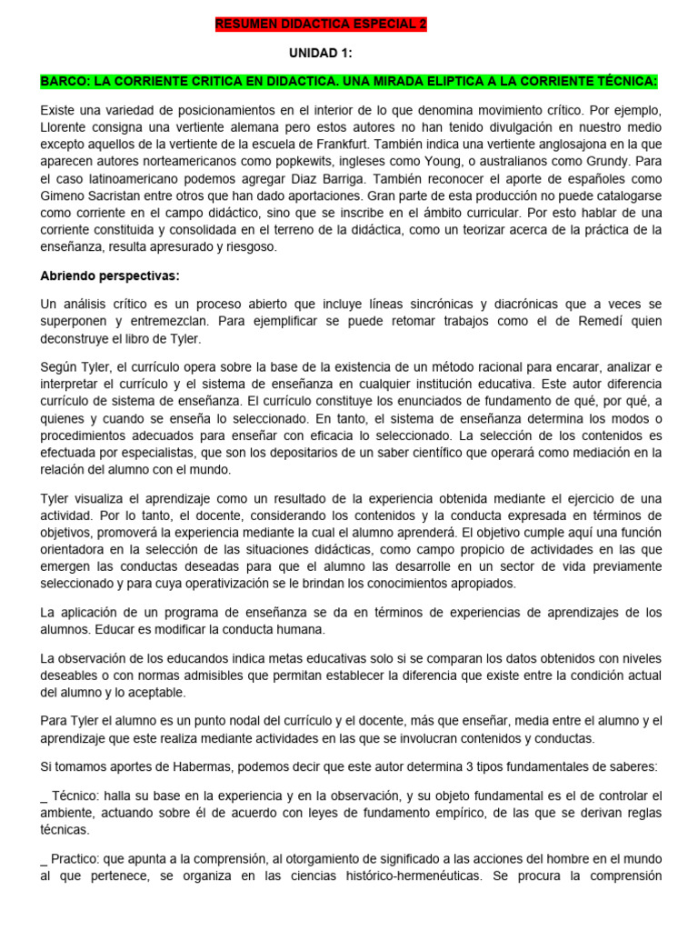 RESUMEN DIDACTICA ESPECIAL 2(final) | PDF | Plan de estudios | Enseñando