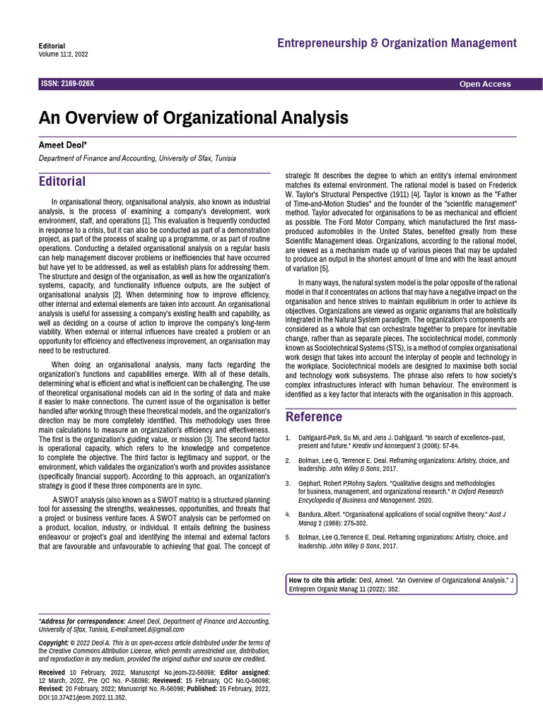 An Overview of Organizational Analysis | PDF | Swot Analysis ...