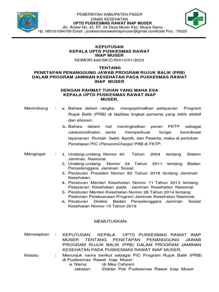 SK Pasien Rujuk Balik | PDF