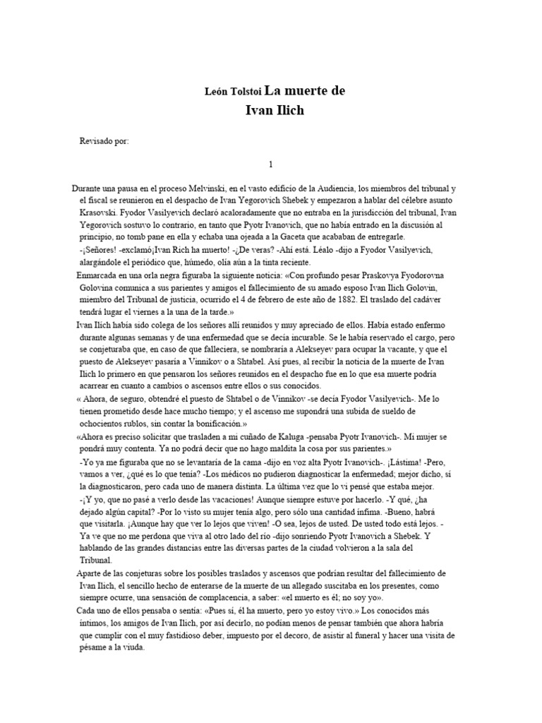 Tolstoi, Leon - La Muerte de Ivan Ilich | PDF | Costo de la vida ...