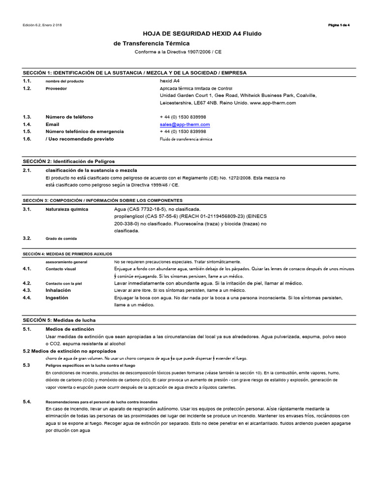 ATC Spanish Hexid Safety Data Sheet 6 | PDF | Agua | Dióxido de carbono