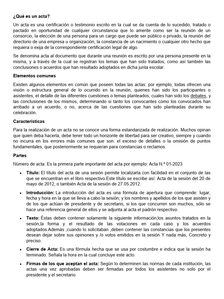 Qué es un acta | PDF