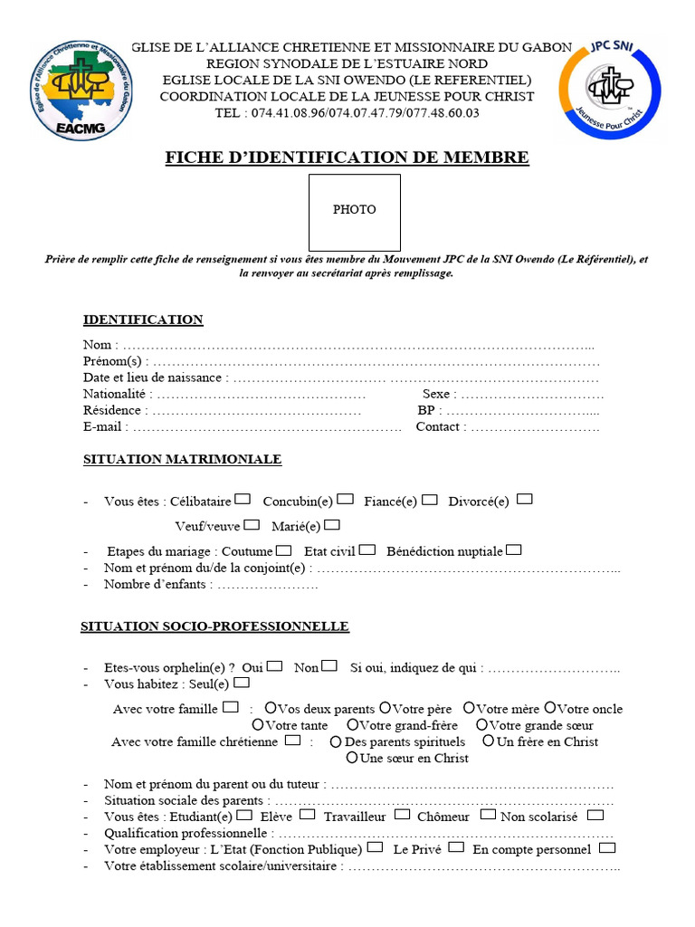 Fiche d'Identification des Membres | PDF