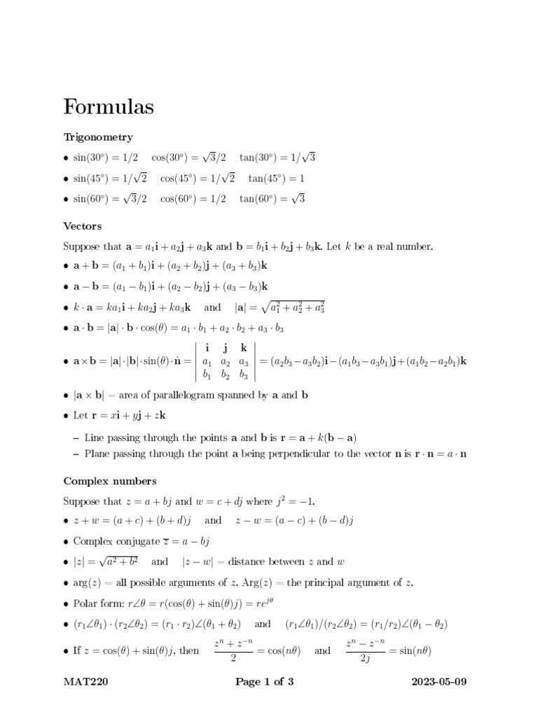 Formulas | PDF | Matrix (Mathematics) | Eigenvalues And Eigenvectors