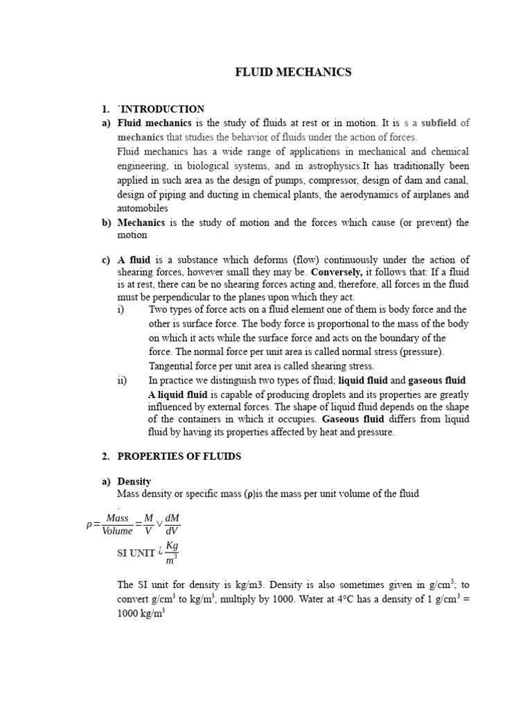 Fluid Mechanics Properties and Pressure | PDF | Pressure Measurement | Pressure