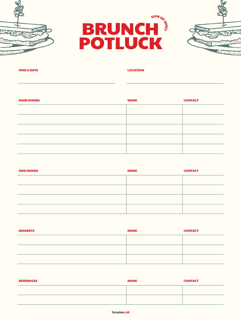 Brunch Potluck Sign Up Sheet | PDF