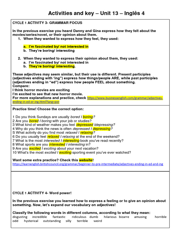 Activities and key units 13-16 | PDF | Verb | Body Language