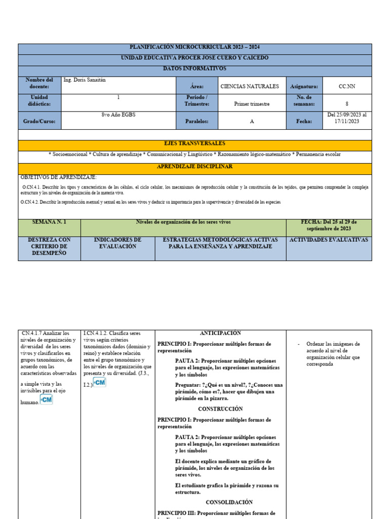 I Período CCNN 8vo | PDF | Biología Celular) | Aprendizaje