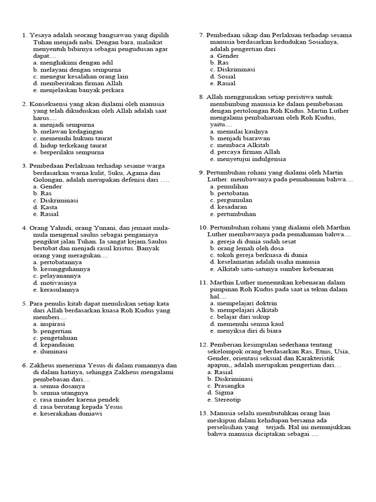 Kisi Soal Kls X Genap 2024 | PDF | Agama & Spiritualitas