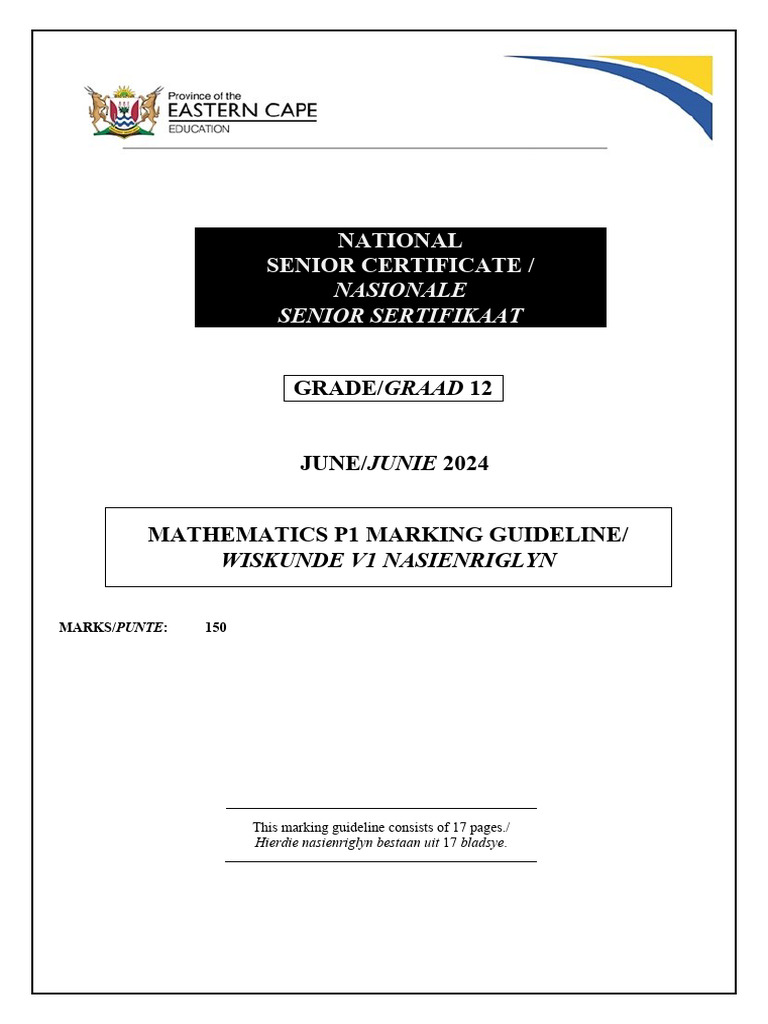 MATHS P1 GR12 MEMO JUNE 2024 - Afr+Engl | PDF | Differential Geometry | Elementary Mathematics