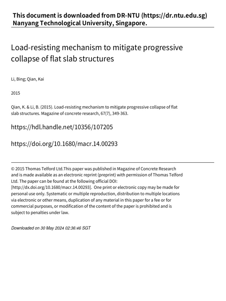 Load-Resisting Mechanism To Mitigate Progressive Collapse of Flat Slab ...