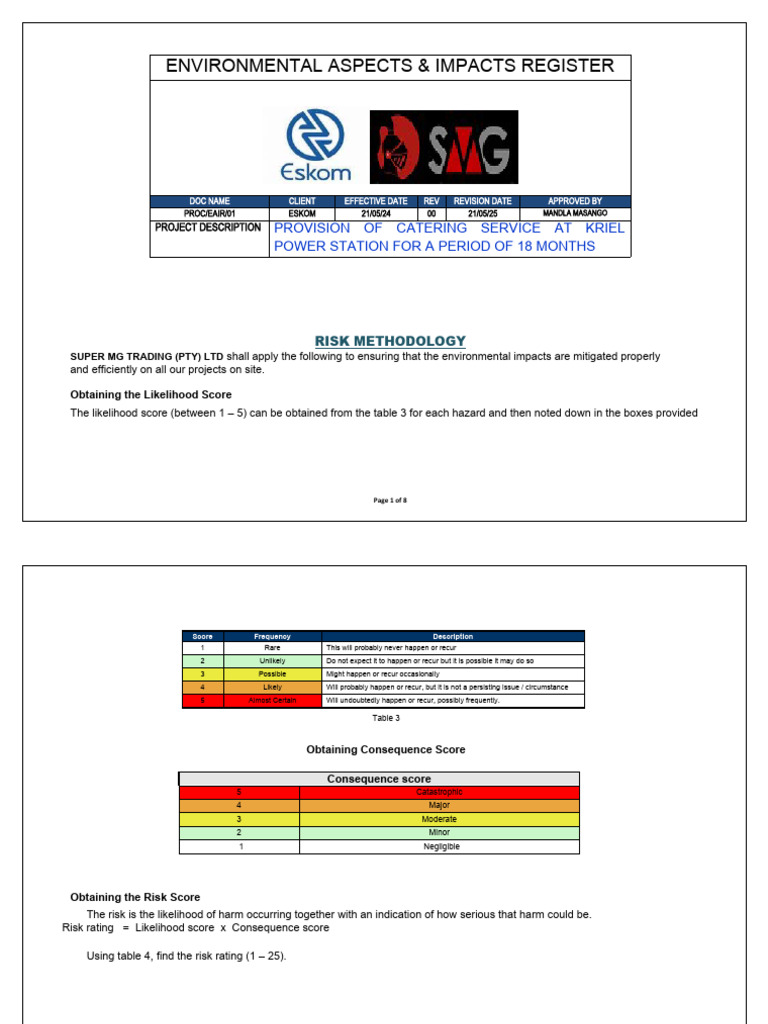 Environmental Aspects & Impacts Register | PDF | Waste | Waste Management