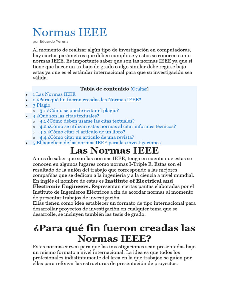 Normas IEEE | Descargar gratis PDF | Instituto de Ingenieros Eléctricos y Electrónicos | Plagio
