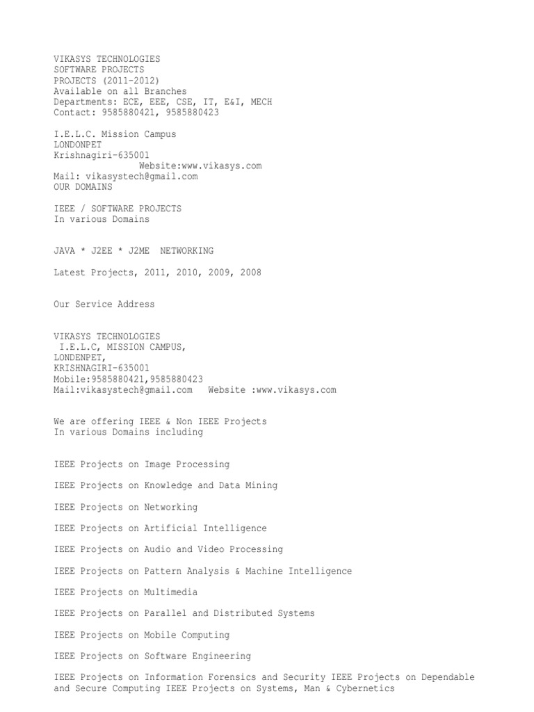 IEEE Software Projects 2011-2012 | PDF | Peer To Peer | Wireless Lan