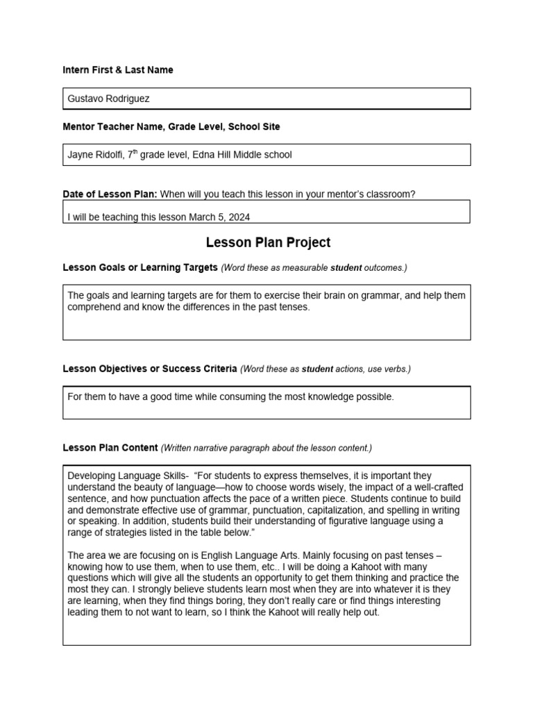 Internship Ccss Lesson Plan Template 2 | PDF | Lesson Plan | Education ...