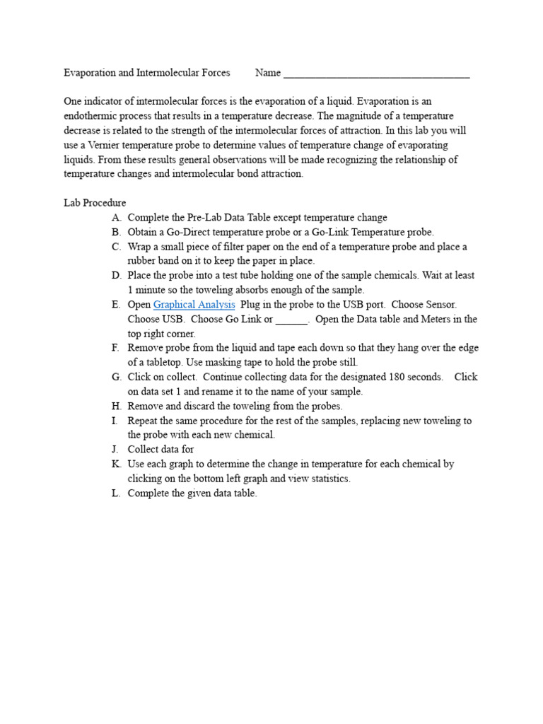 Evaporation Lab: Intermolecular Forces | PDF | Intermolecular Force ...